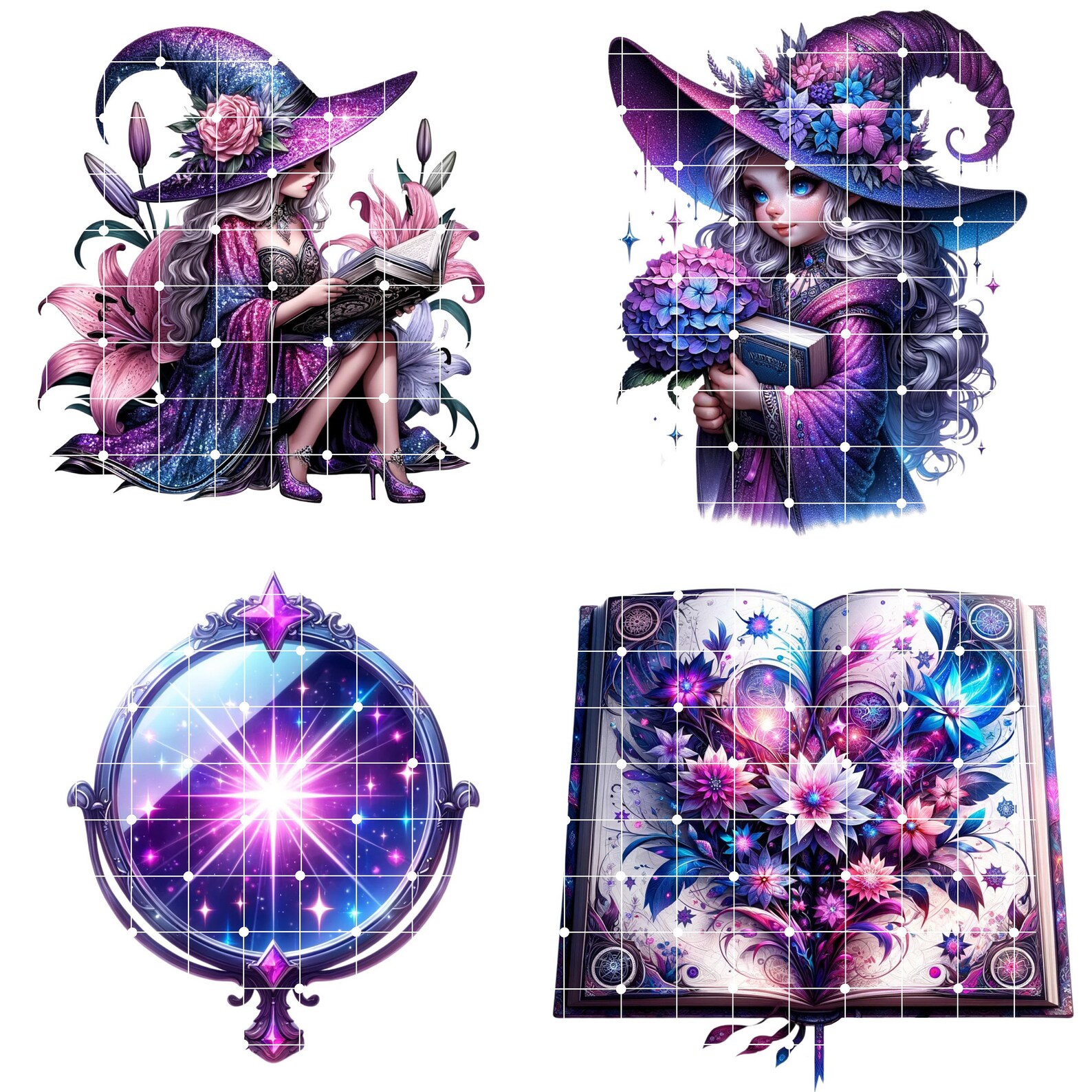 Witches Clipart 15 PNG File Digital Download A Dazzling Purple Sparkle ...
