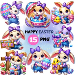 Easter Bunny Clipart Set, 15 Fantasy Rabbit Purple and Pink Vibrant ...