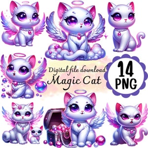 Magic Cat Clipart 14 PNG File Digital Download A Dazzling Pink Sparkle ...