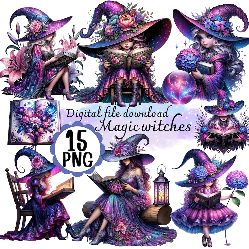 Witches Clipart 15 PNG File Digital Download A Dazzling Purple Sparkle ...