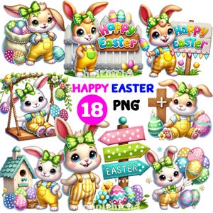 Easter Bunny Clipart Set, 18 Pngs, Green and Yellow Vibrant Easter ...