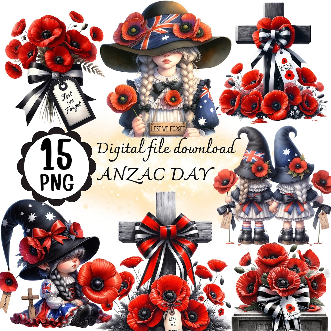 Anzac Day Clipart 15 PNG File Digital Download Cute Girl Anzac Day ...
