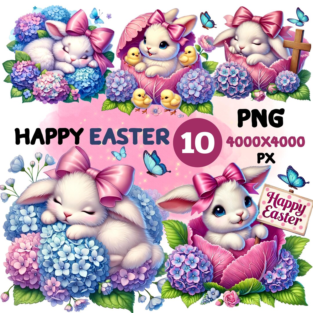 Easter Bunny Clipart Set, 10 Pngs, Easter Rabbit Illustrations, Digital ...