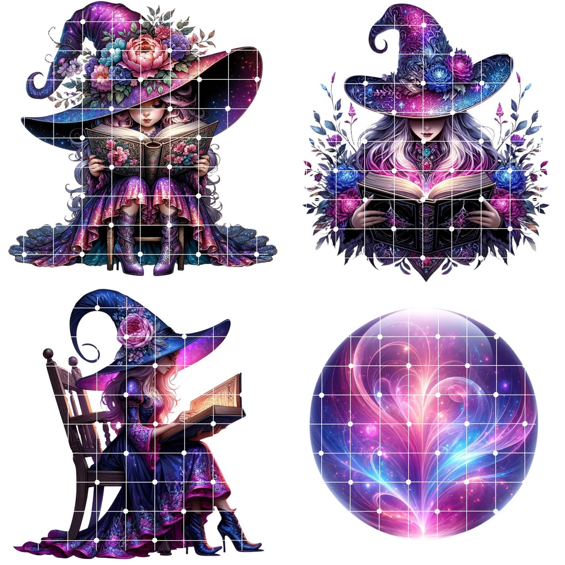 Witches Clipart 15 PNG File Digital Download A Dazzling Purple Sparkle ...