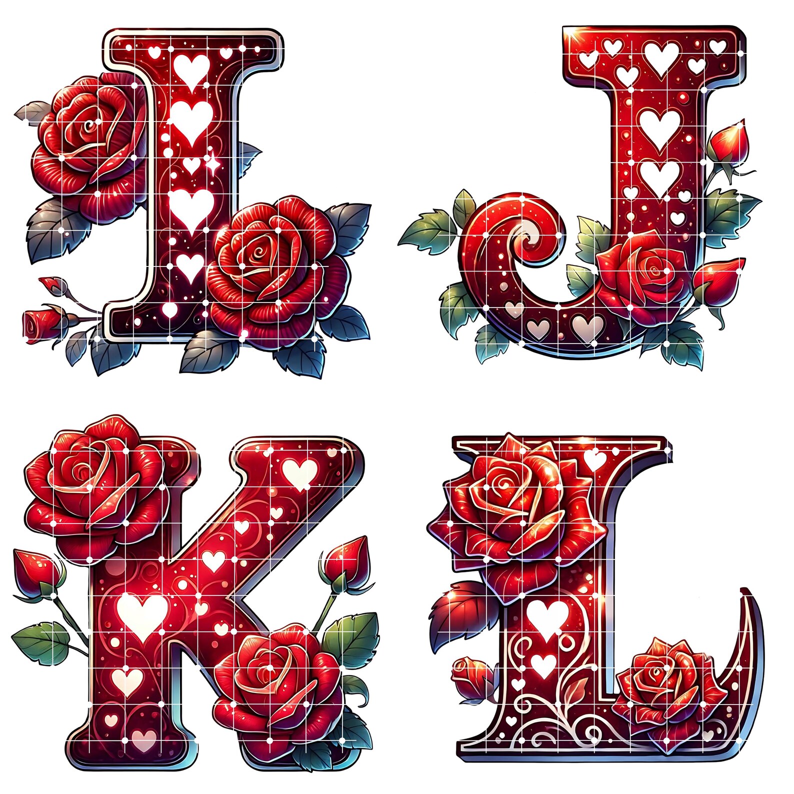 Alphabet A-Z & Numbers 0-9 PNG ,red Glitter ,rose Decorated Letters and ...