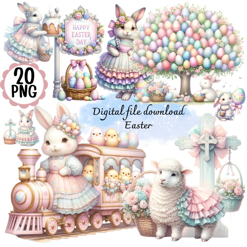 Easter Clipart Set 20 PNG Digital File Download Pastel Color - Etsy