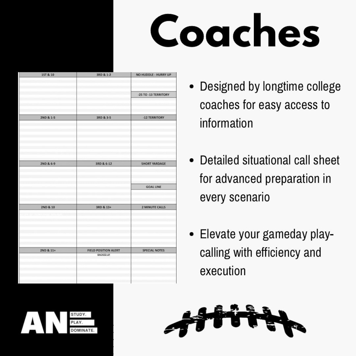 Football Coach Call Sheet - Defensive Gameplan Template - Etsy