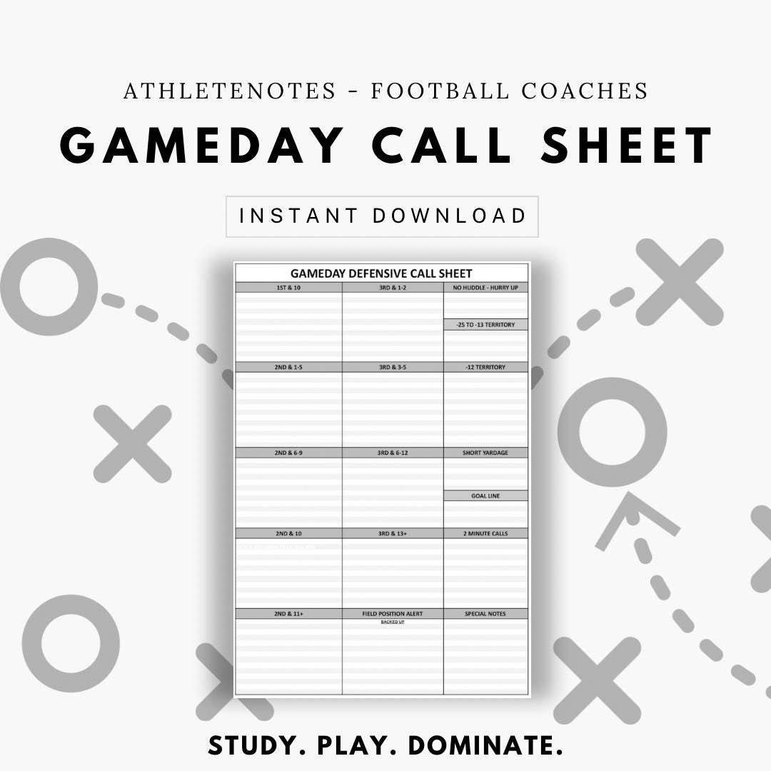 Football Coach Call Sheet - Defensive Gameplan Template - Etsy