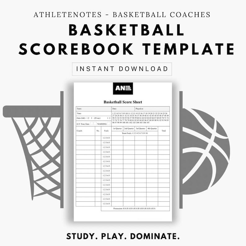 Basketball Scorebook Template - Coaching Gameday Scoresheet ...