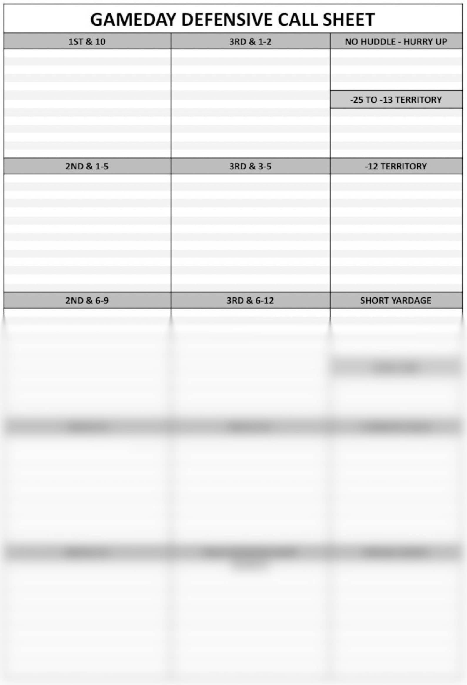 Football Coach Call Sheet - Defensive Gameplan Template - Etsy