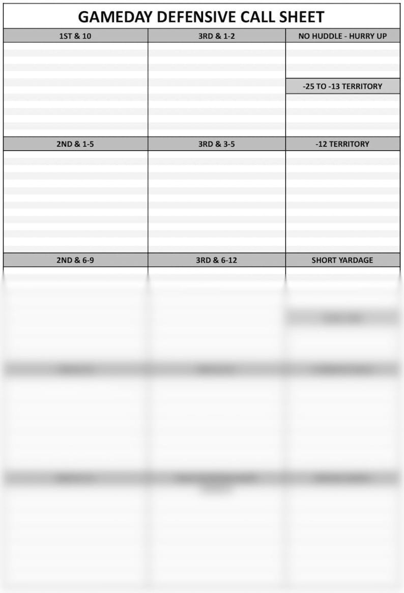 Football Coach Call Sheet - Defensive Gameplan Template - Etsy