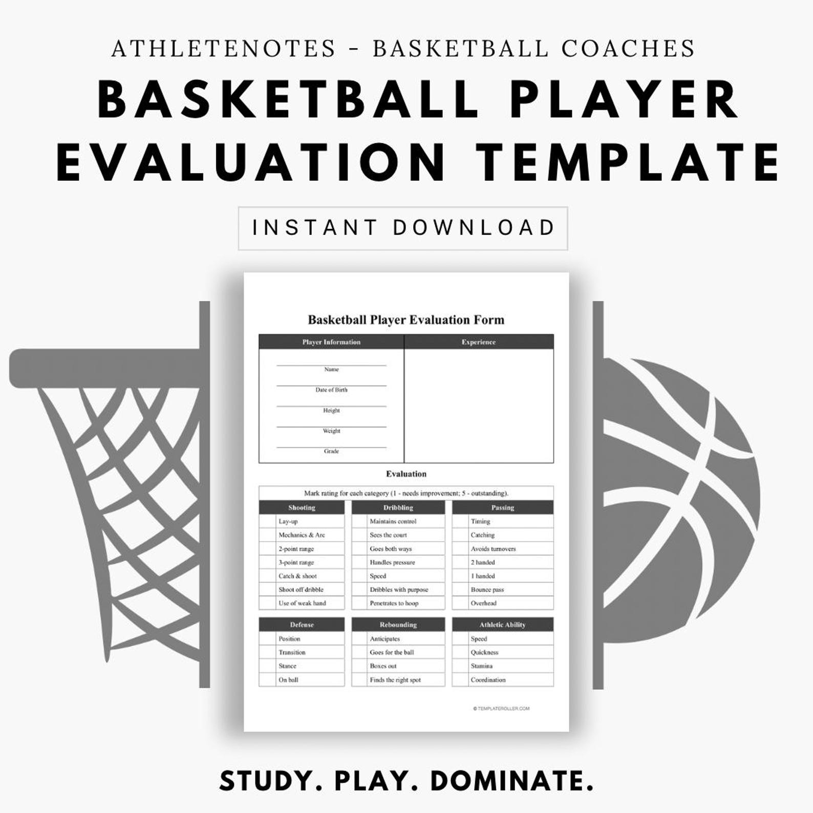 Basketball Player Bewertungsvorlage - Coaching Bewertungsbogen ...