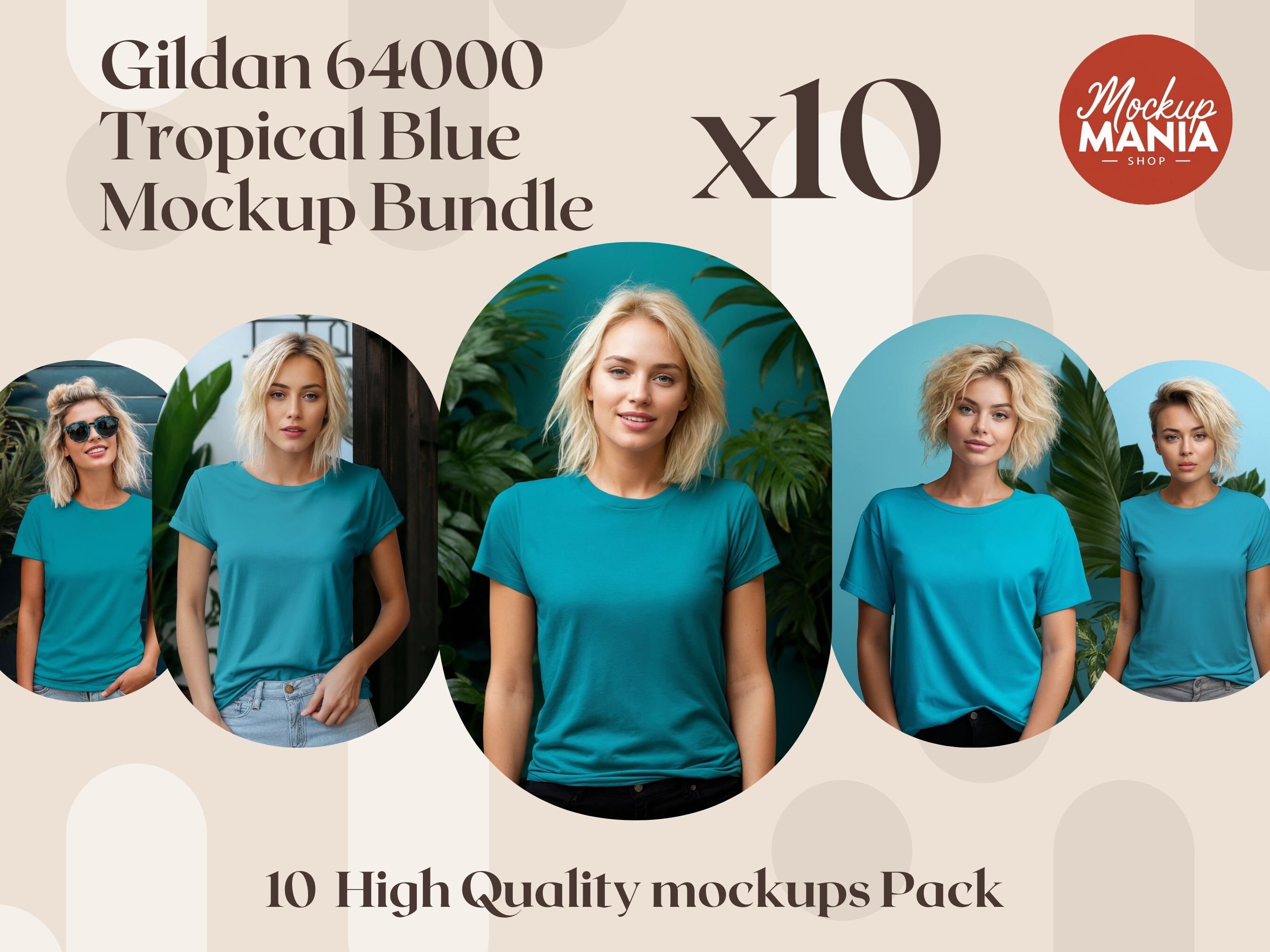Tropical Blue Gildan 64000 Mockup Bundle Model Mockup Tshirt Mockup ...