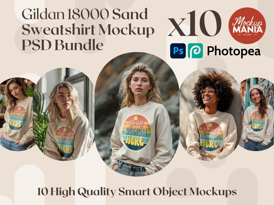 Sand Gildan 18000 Mockup Bundle PSD Smart Object Photopea Gildan 18000 ...