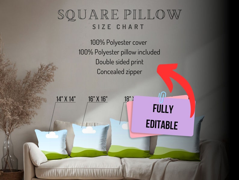 Pillow Mockup Size Chart Boho Throw Pillow Canva Template Drag and Drop ...