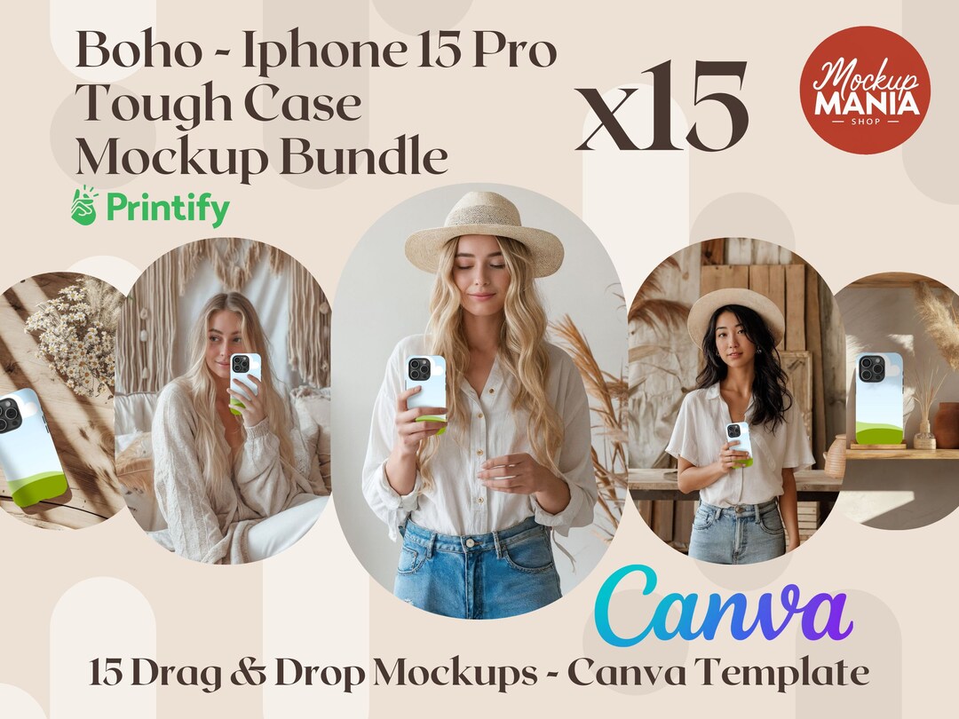 IPhone 15 Pro Case Mockup Boho iPhone 15 Mockup Tough Case Mockup Canva ...