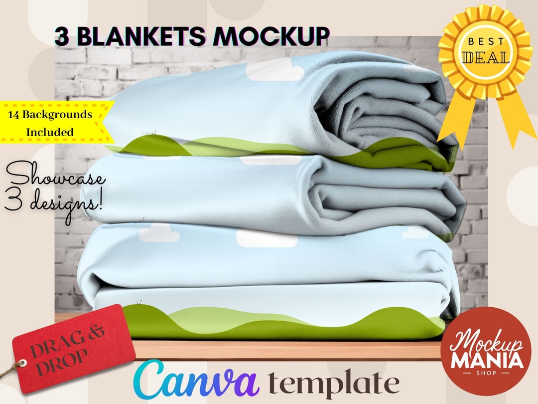 Smart Blanket Mockup 3 Blankets Stacked Mockup Fleece Sherpa Velveteen ...