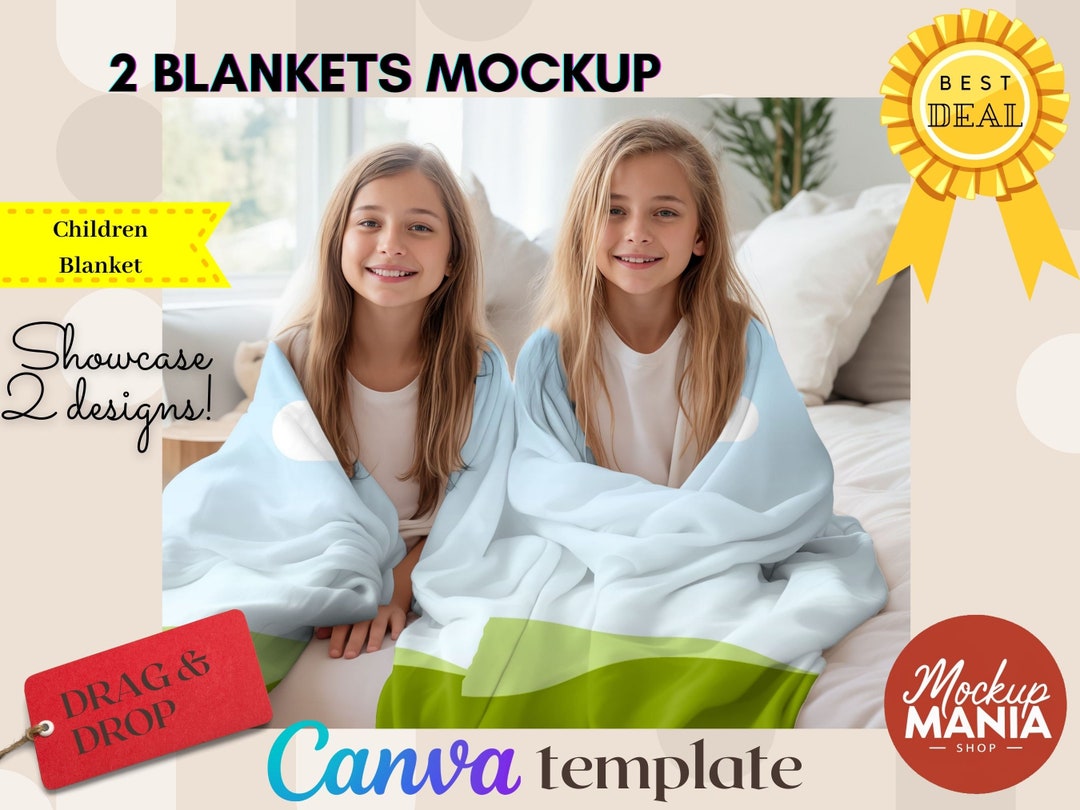 Smart Blanket Mockup 2 Blankets Children Girls Bundle Mockup Fleece ...