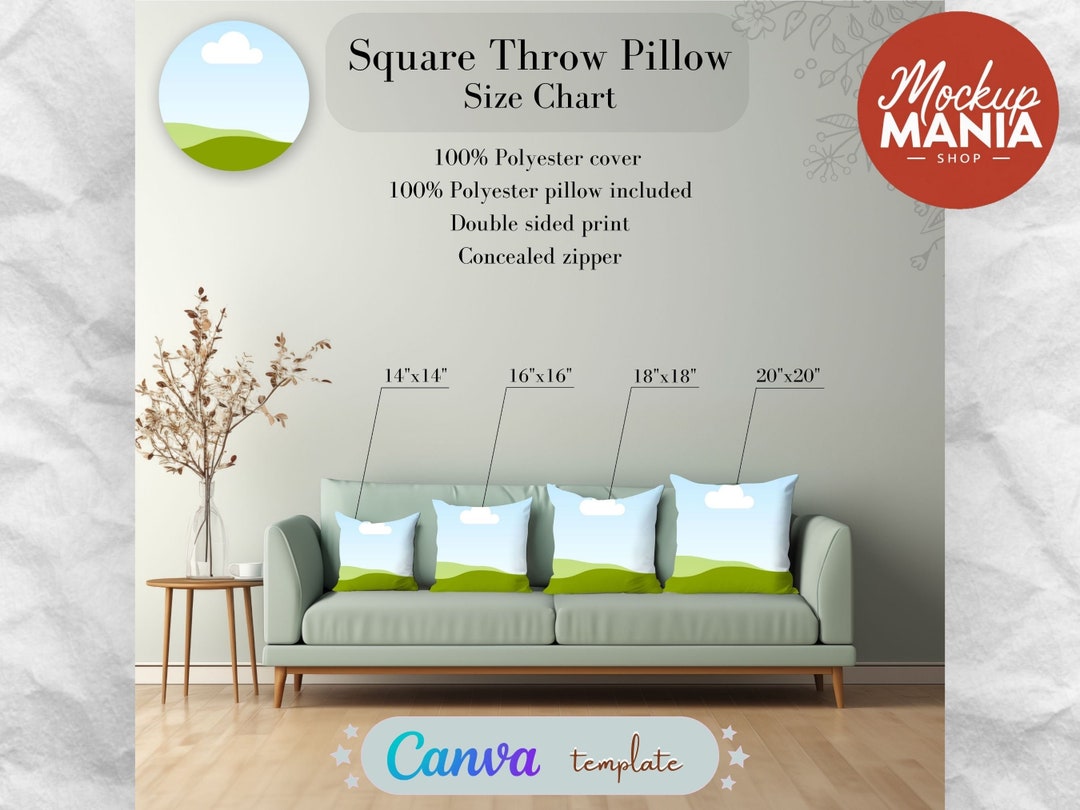Pillow Mockup Size Chart Throw Pillow Canva Template Drag and Drop ...