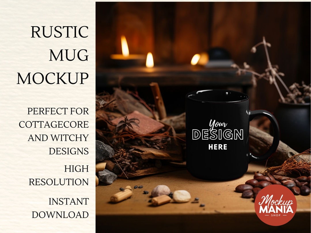 Rustic Black Mug Mockup Coffee Cup Mockup Rustic Mock up Stock Photo ...