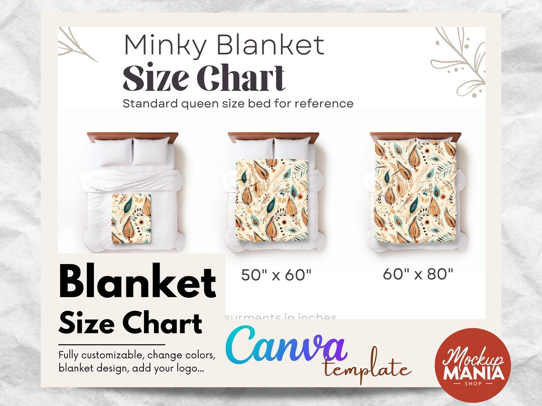 Blanket Mockup Size Chart Minky Blanket Canva Template Drag and Drop ...