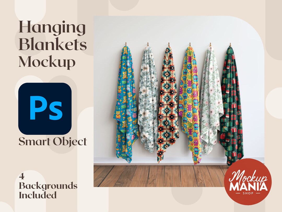 Hanging Blankets Mockup PSD Fleece Sherpa Velveteen Plush Microfiber ...