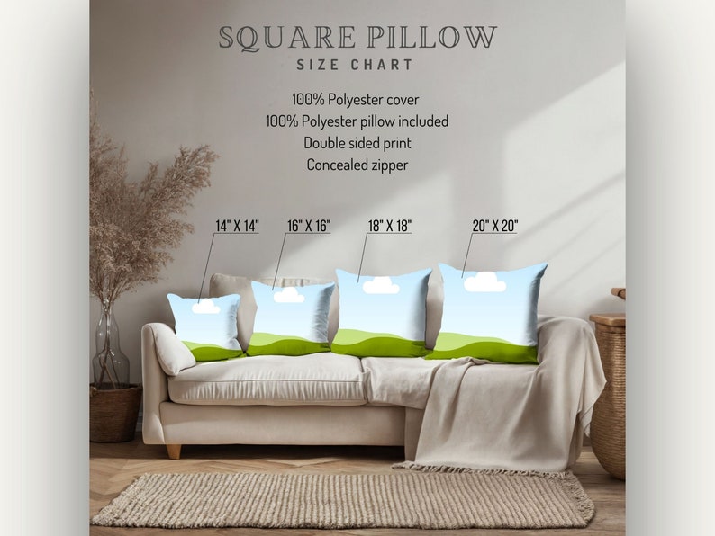 Pillow Mockup Size Chart Boho Throw Pillow Canva Template Drag and Drop ...