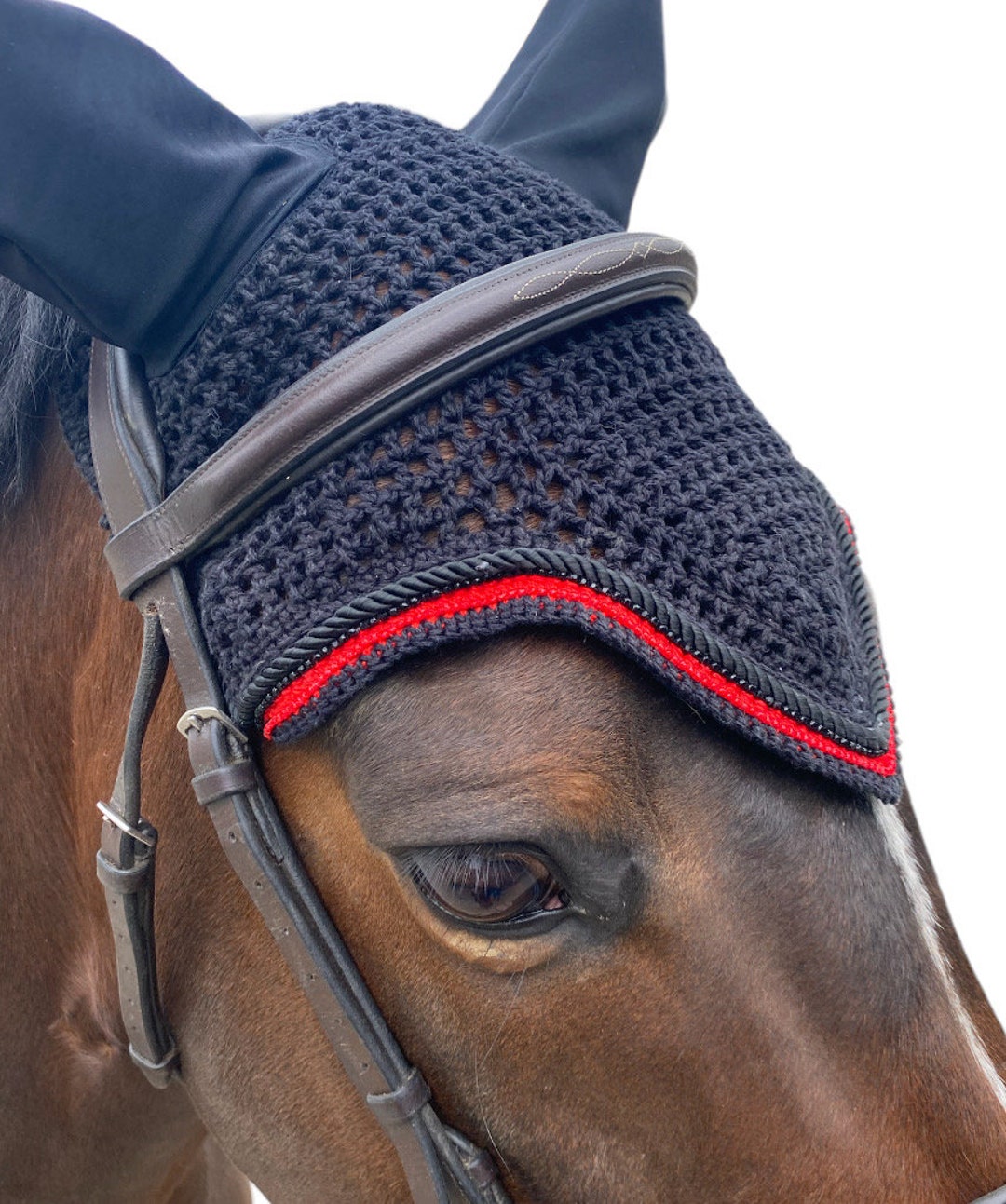 Black Sparkle Horse Fly Bonnet / Fly Veil / Horse Ear Bonnet With ...