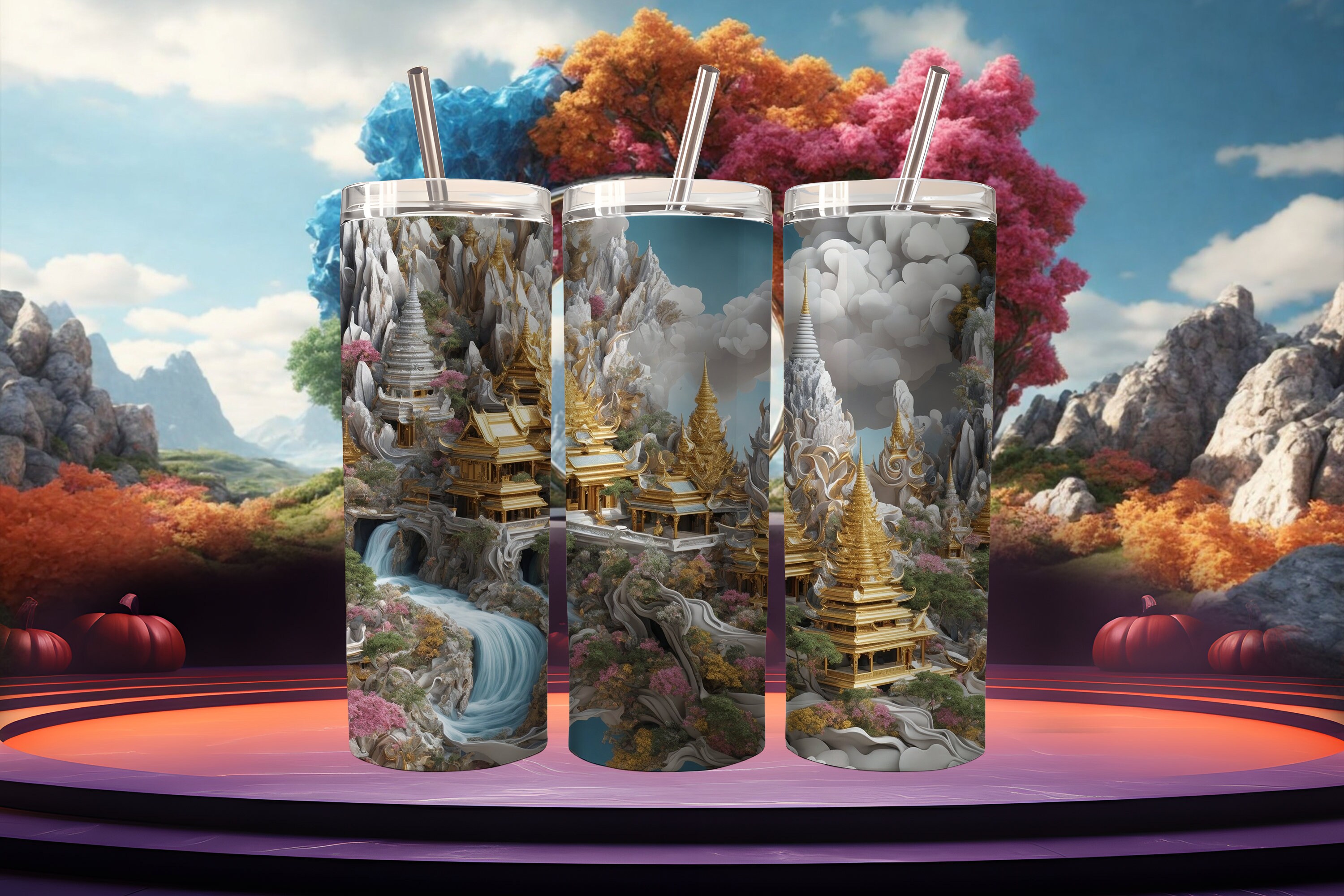 3D Landscape With Thai Fine Arts Design 20 Oz Skinny Tumbler - Etsy