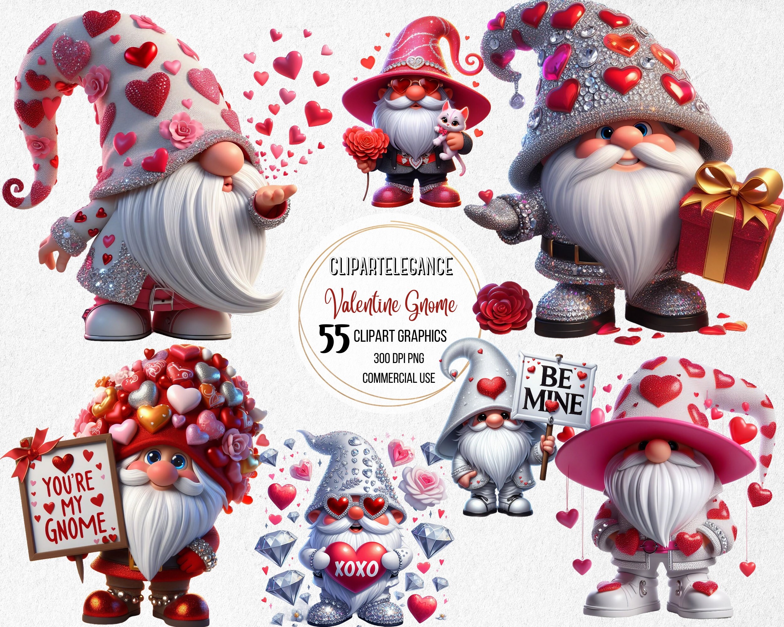 Watercolor Valentines Gnomes Clipart, 55 PNG Festive Gnomes Clipart ...