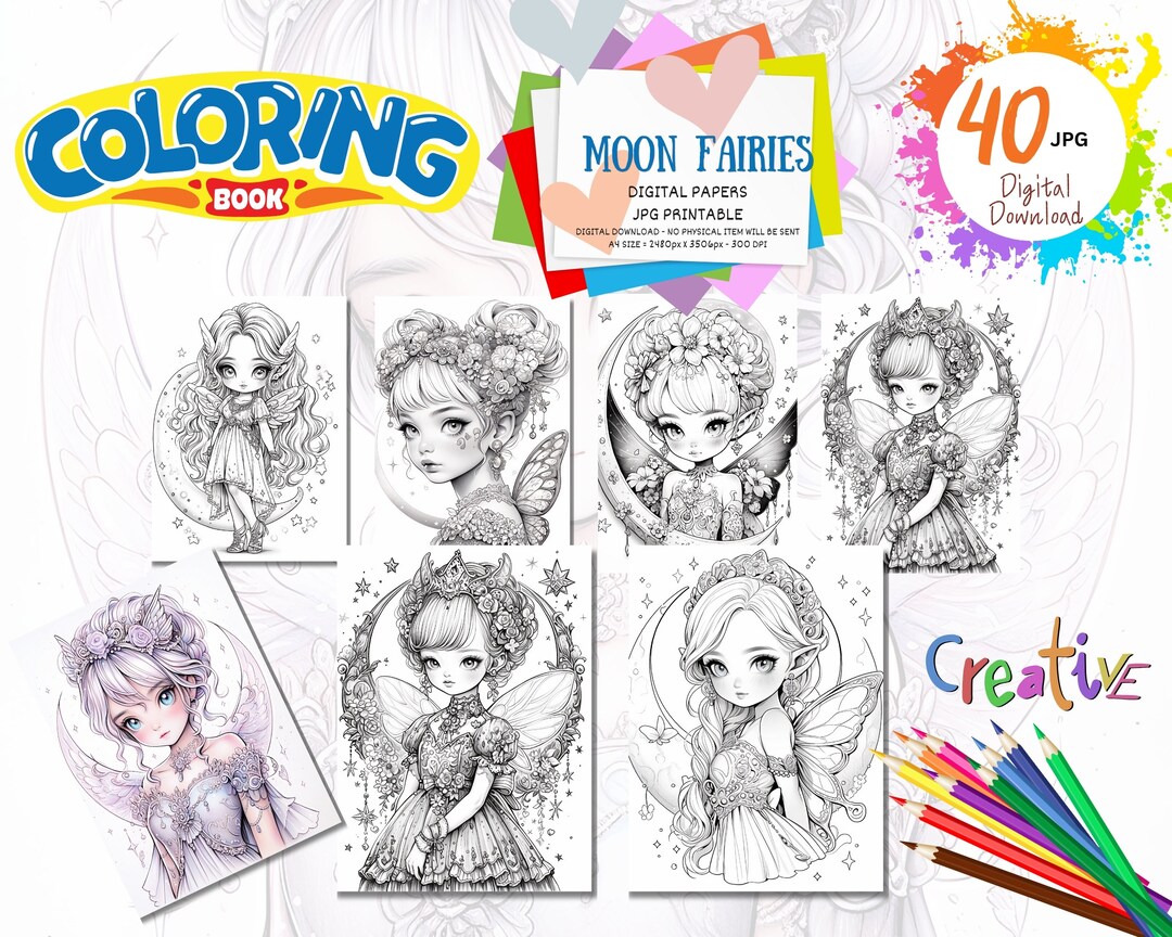 MOON FAIRIES - 40 Coloring Pages, Coloring Book for Adults and Kids ...