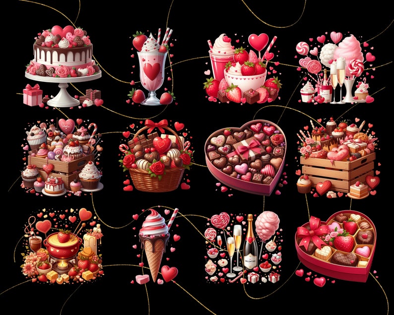Watercolor Sweet Valentines Day Collection Clipart, 35 PNG Valentines ...