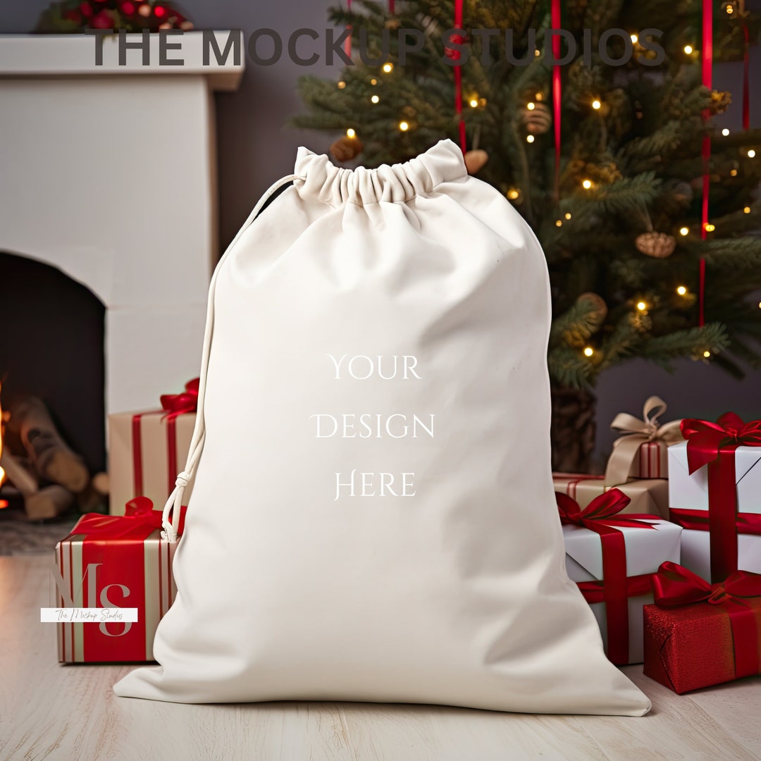 Santa Sack Mockup Natural Gift Bag Drawstring Mock up Christmas Mockup ...