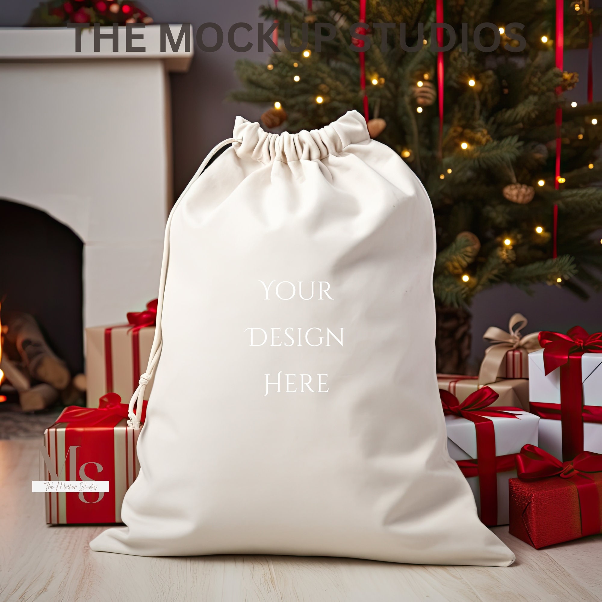 Santa Sack Mockup Natural Gift Bag Drawstring Mock up Christmas Mockup ...