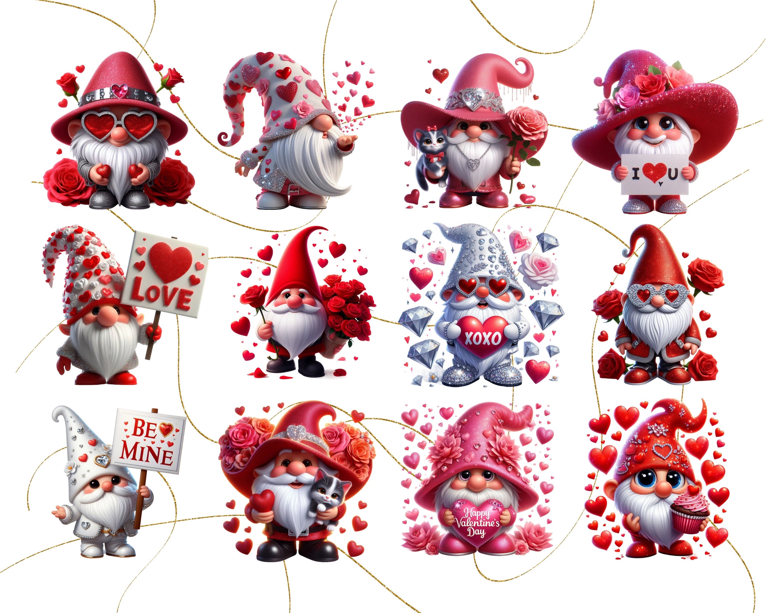 Watercolor Valentines Gnomes Clipart, 55 PNG Festive Gnomes Clipart ...