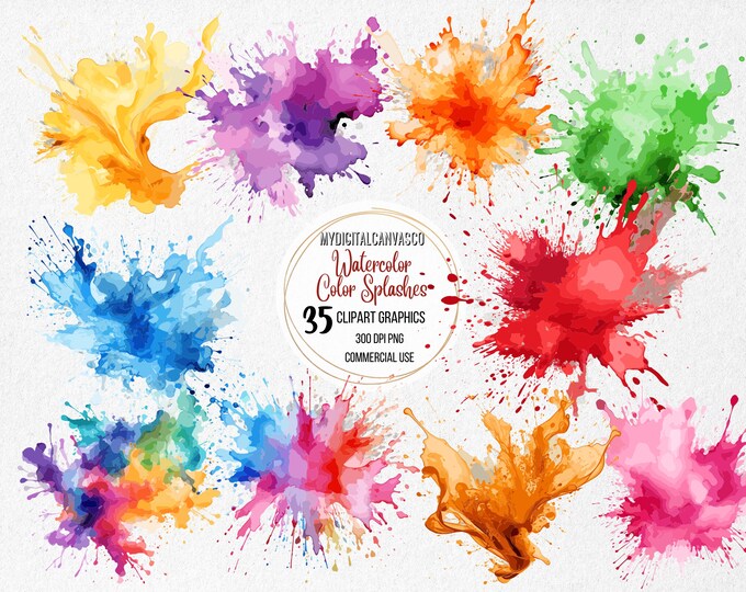 Watercolor Color Splash Clipart PNG Rainbow Splatter Clipart Commercial ...
