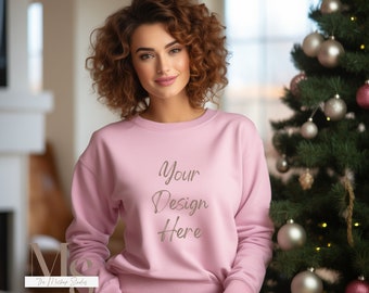 Gildan 18000 Mockup, Gildan Sand Sweatshirt Mockup, Sweatshirt Model Mockup, Sand Gildan ...