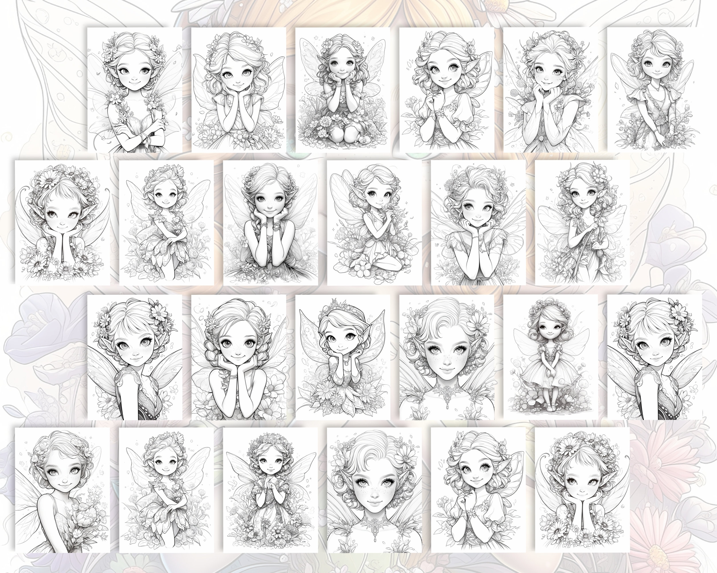 FLOWER FAIRY - 50 Coloring Pages, Coloring Book for Adults and Kids ...