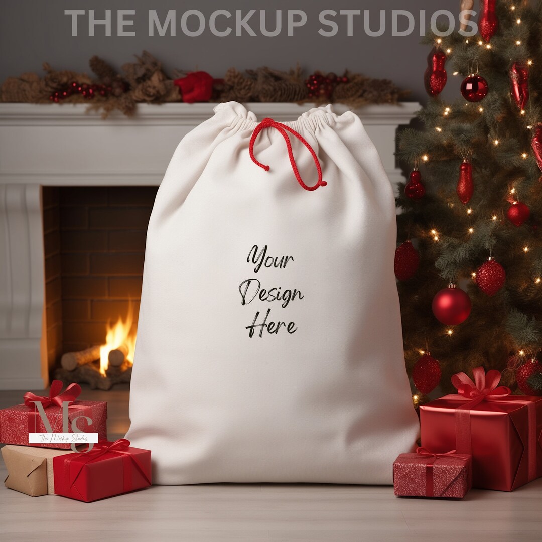 Santa Sack Mockup Natural Gift Bag Drawstring Mock up Christmas Mockup ...