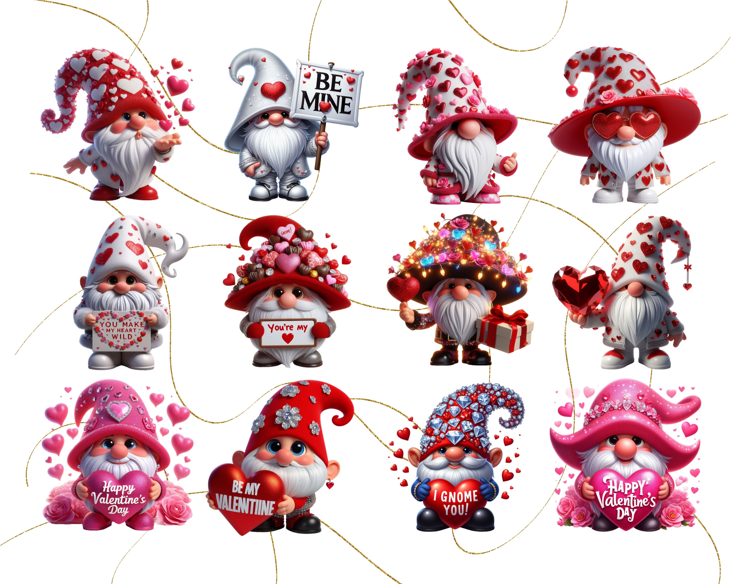 Watercolor Valentines Gnomes Clipart, 55 PNG Festive Gnomes Clipart ...