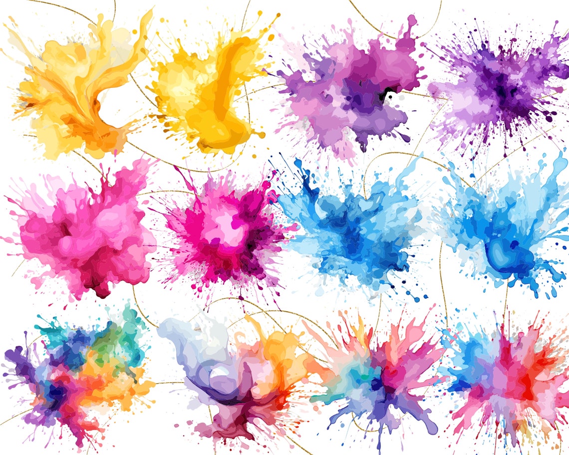 Watercolor Color Splash Clipart PNG SVG Paint Splatter Clipart Alcohol ...