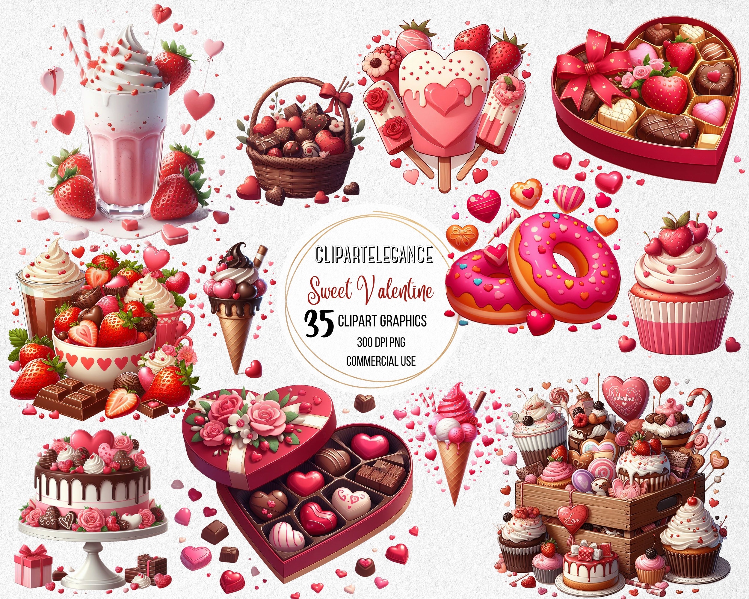 Watercolor Sweet Valentines Day Collection Clipart, 35 PNG Valentines ...