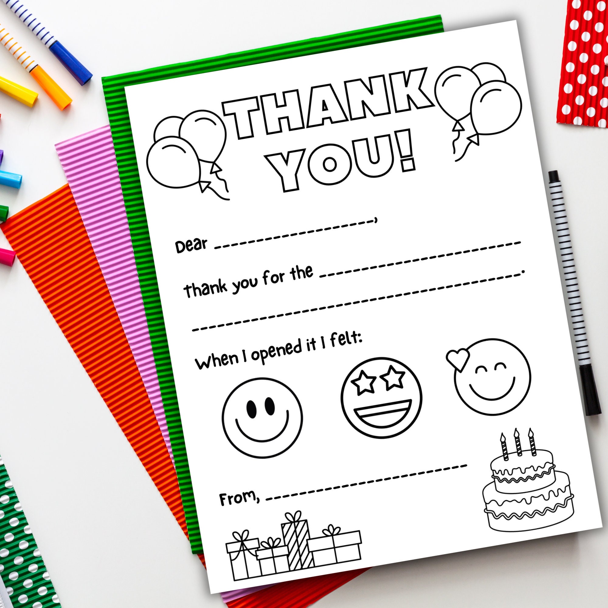 Kids Thank You Card Coloring Page Bundle Fill in the Blank Printables ...
