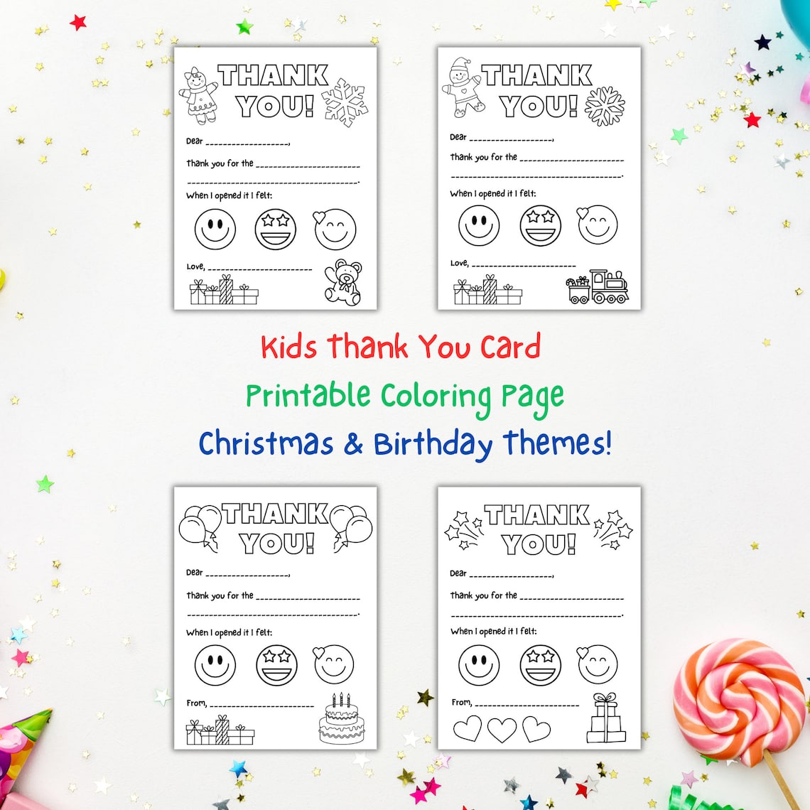 Kids Thank You Card Coloring Page Bundle Fill in the Blank Printables ...