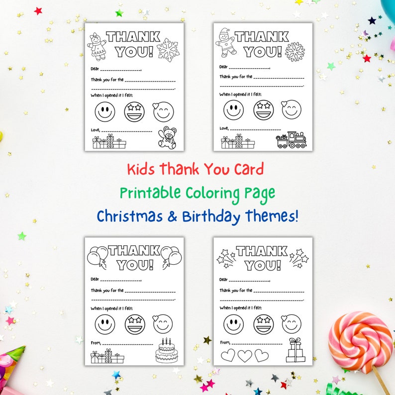 Kids Thank You Card Coloring Page Bundle Fill in the Blank Printables ...