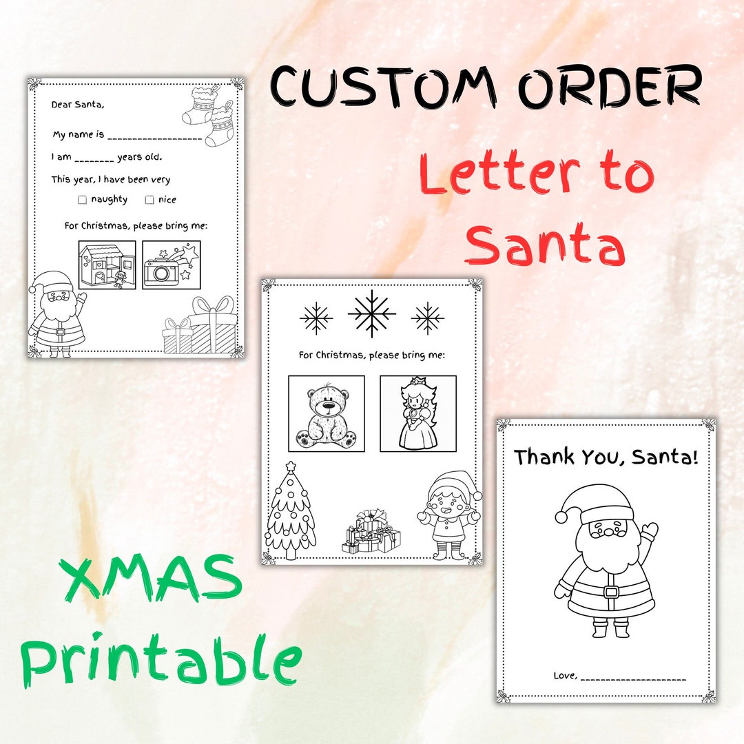 CUSTOM ORDER Christmas Letter to Santa Printable Coloring Page ...