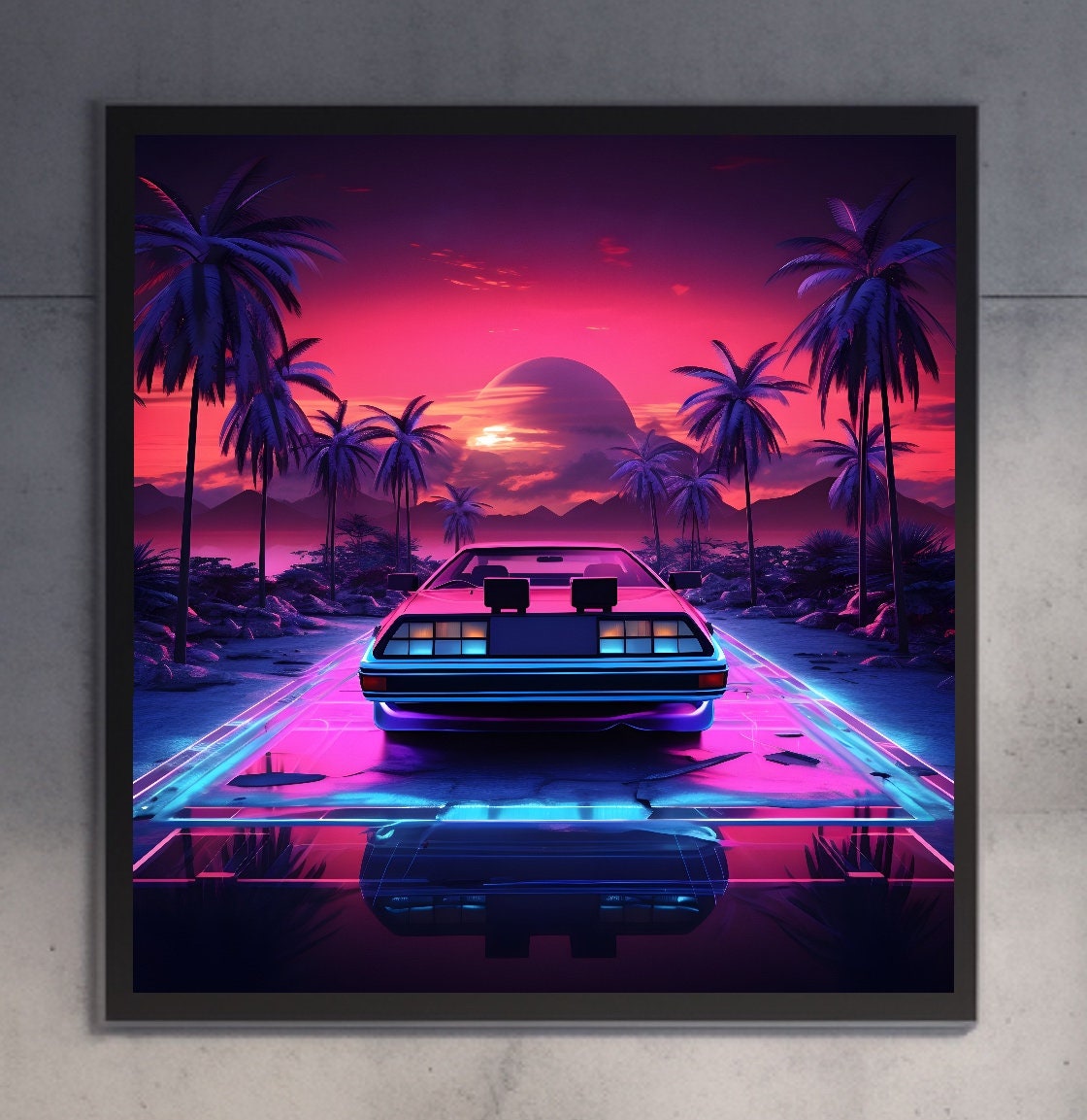Retro-lights, Car Poster, Retro Futuristic Art, 80s Print, Colorfull ...