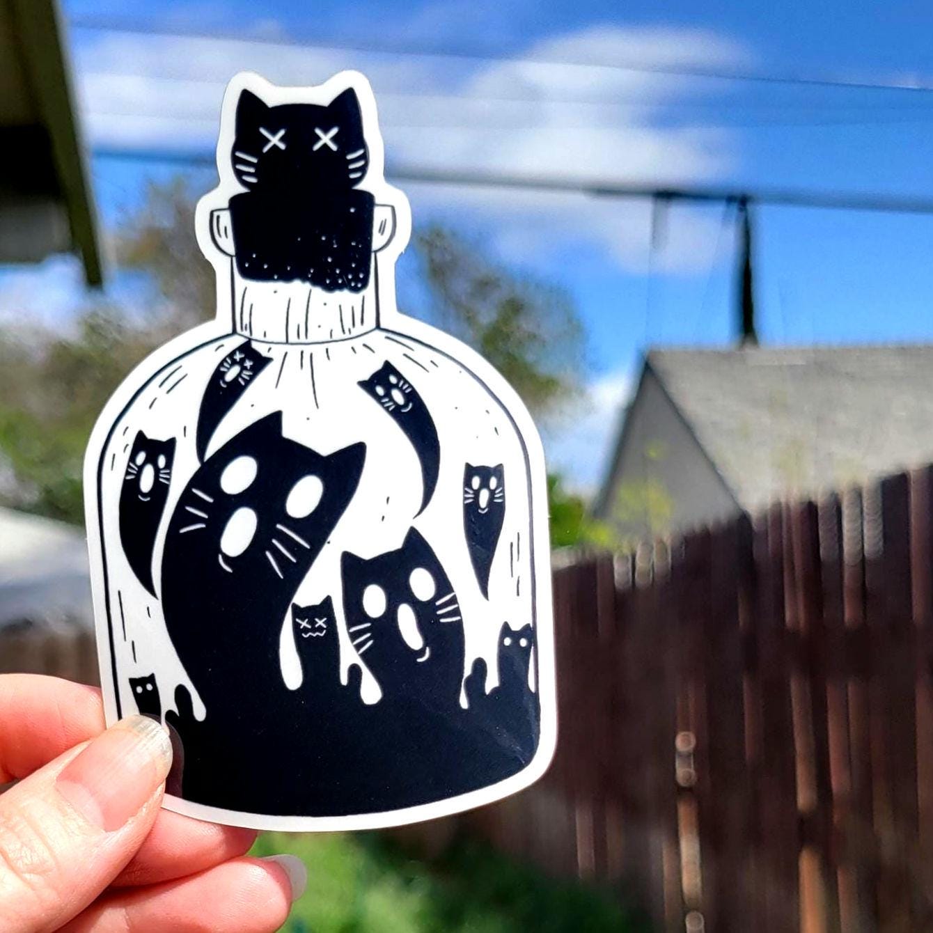 Witchy Cat Ghost Vinyl Sticker: Pastel Goth Decal for Laptops, Water ...