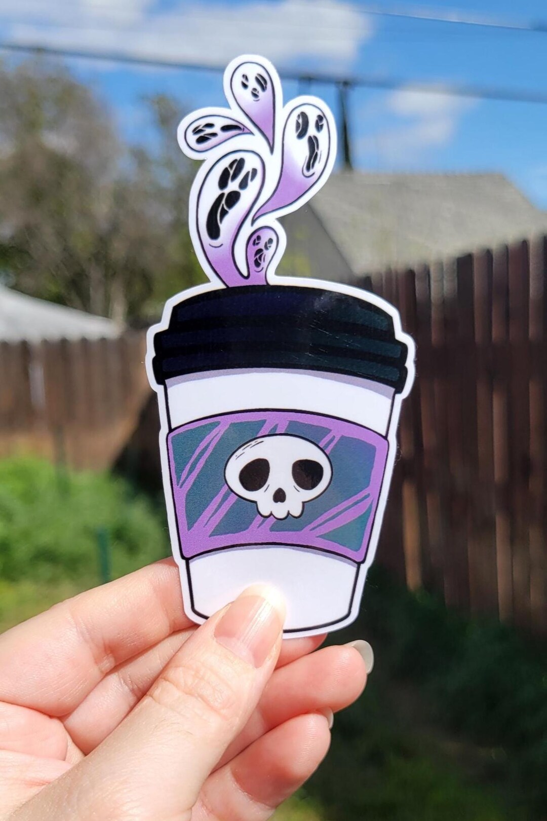 Spooky Hand-drawn Coffee Cup Vinyl Sticker: Creepy Cute Gothic Sticker ...