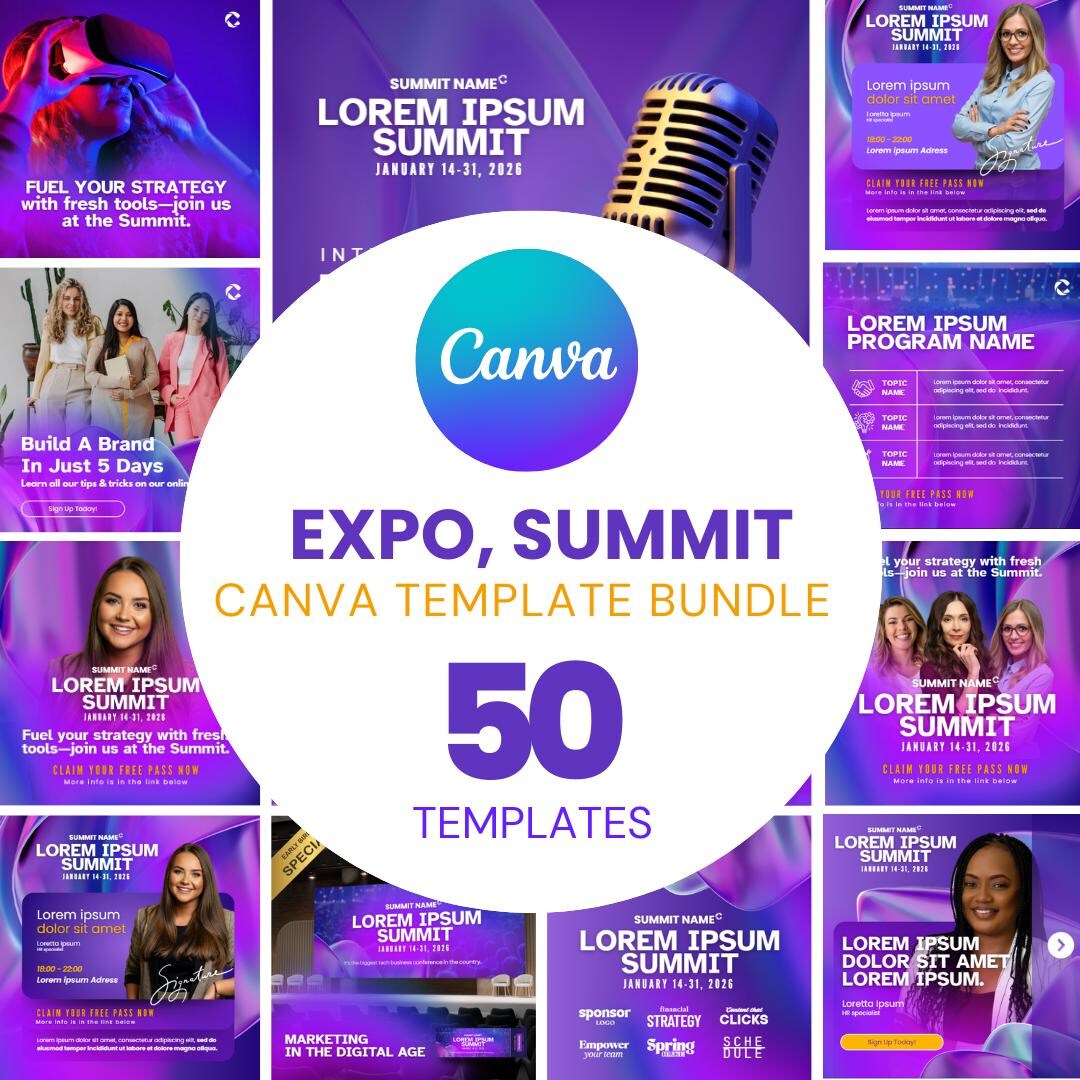 Conference Summit Canva Templates: Social Media Bundle (PDF) - Etsy